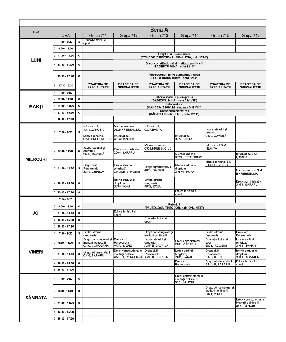 Orar | Facultatea de Drept