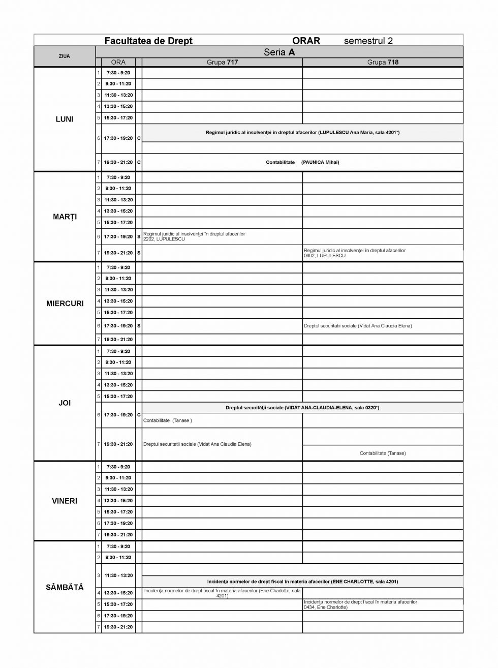 Orar | Facultatea de Drept