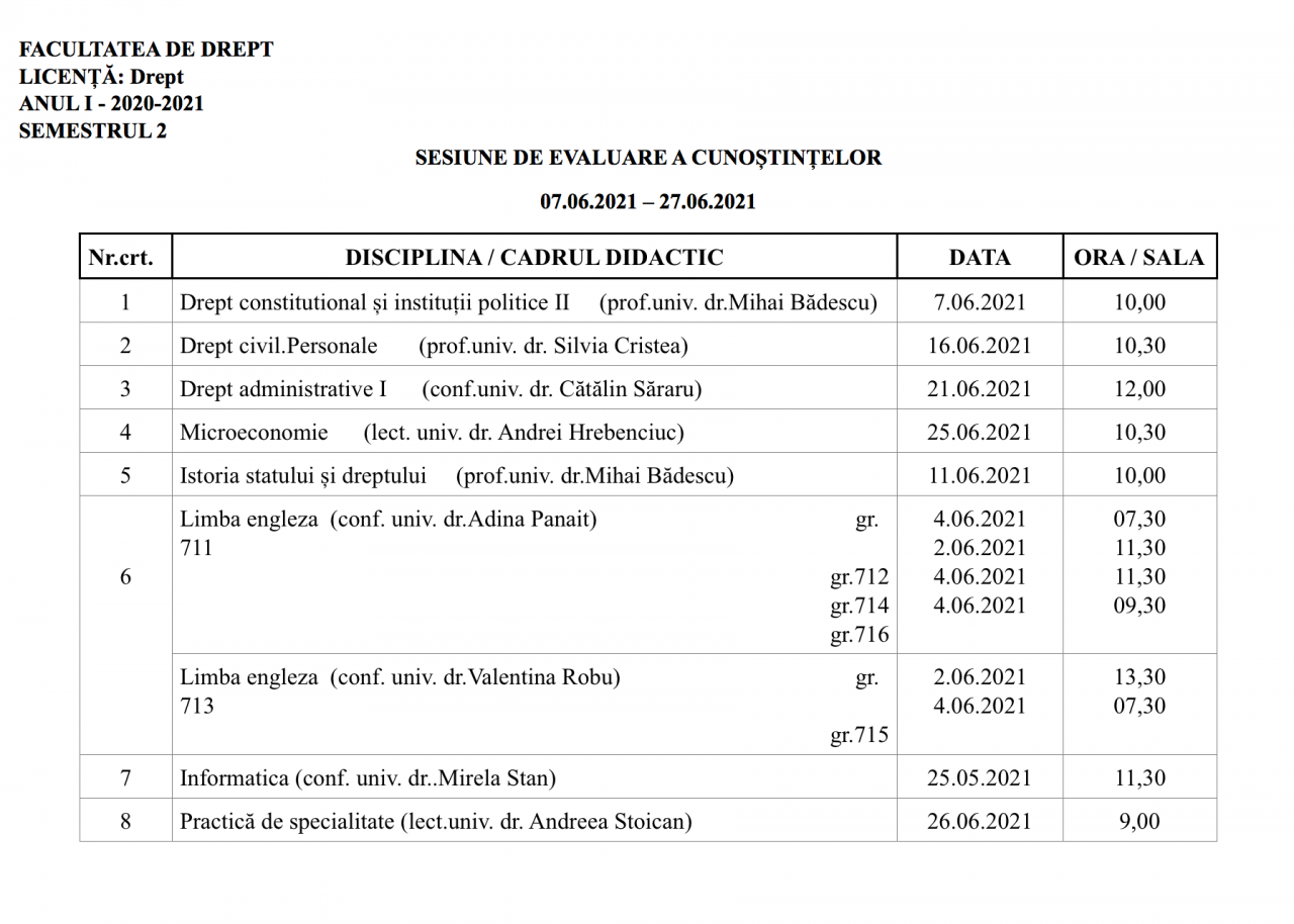 Orar | Facultatea de Drept